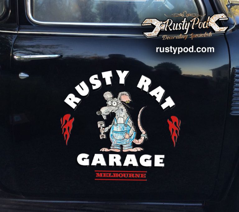 personalized hot rod lettering rusty rat sticker 11968 - Rustypod Store