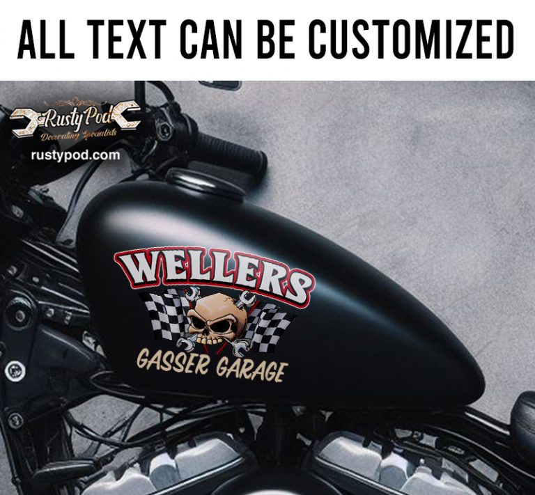 personalized gasser lettering hand paint checker flag skull sticker ...