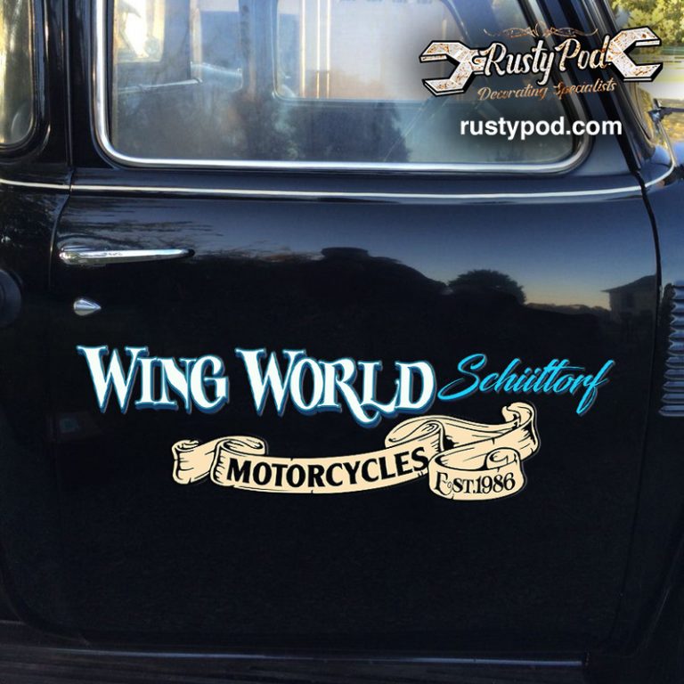 personalized hot rod lettering car decal vintage ribbon sticker 12131 ...