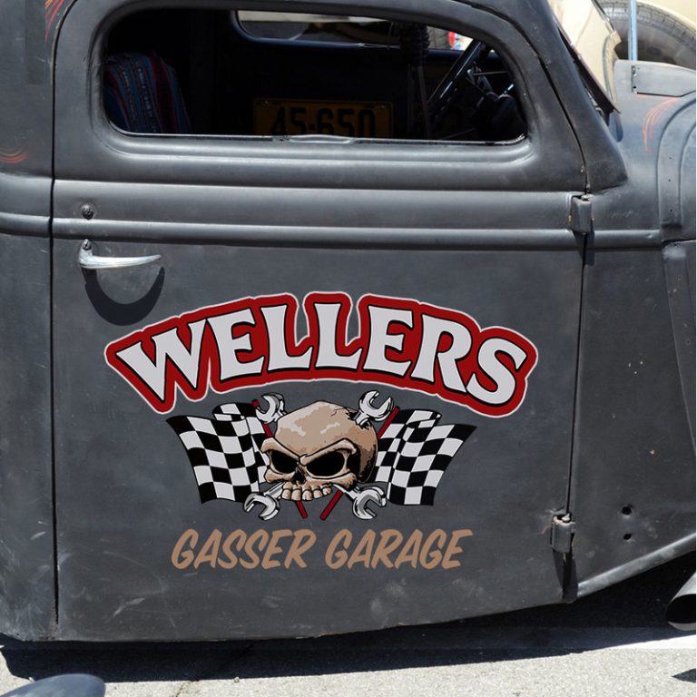 personalized skull and wrench lettering gasser garage door art sticker ...
