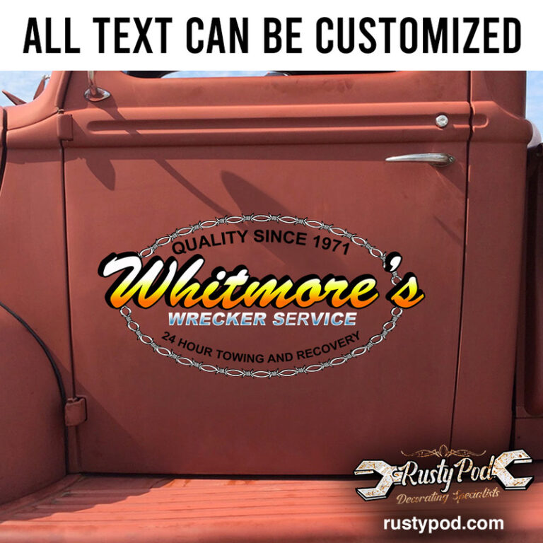 personalized barbed wire lettering wrecker service truck graphics ...
