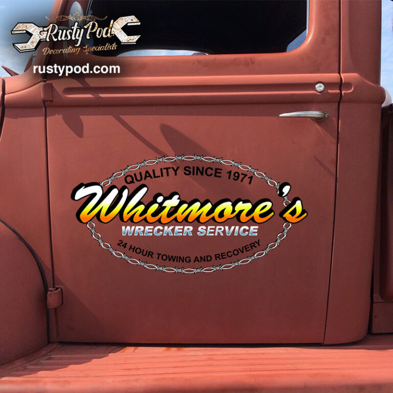 personalized barbed wire lettering wrecker service truck graphics ...