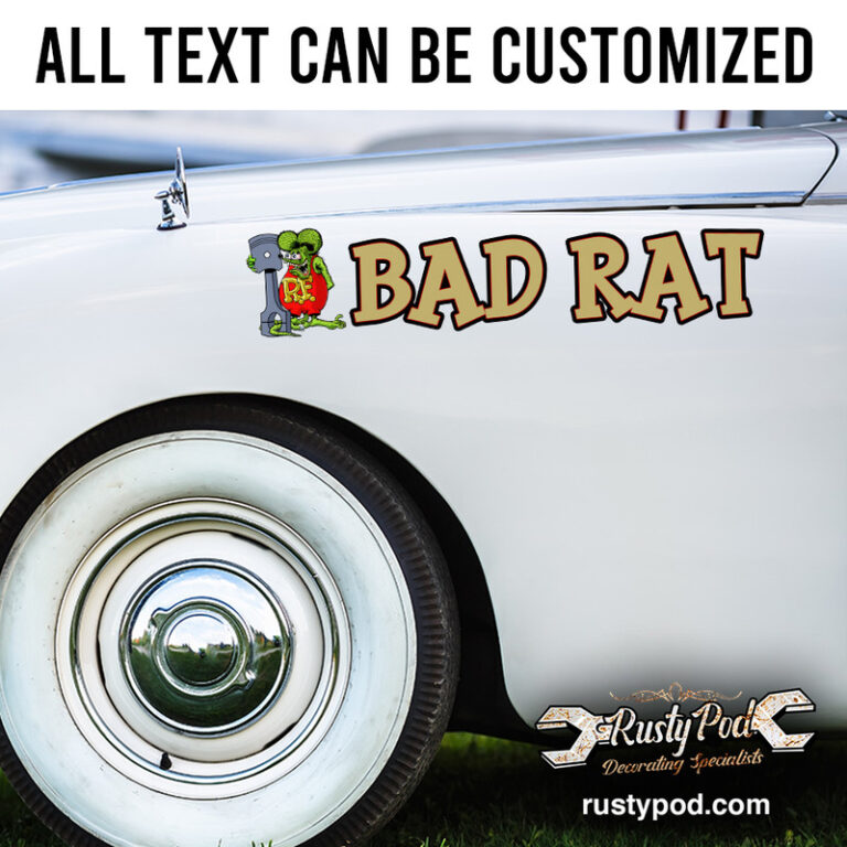 personalized rat fink and piston bad rat rat rod lettering sticker ...