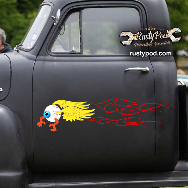 flying eyeball and flame rat rod door art kustom kulture sticker 12267 ...