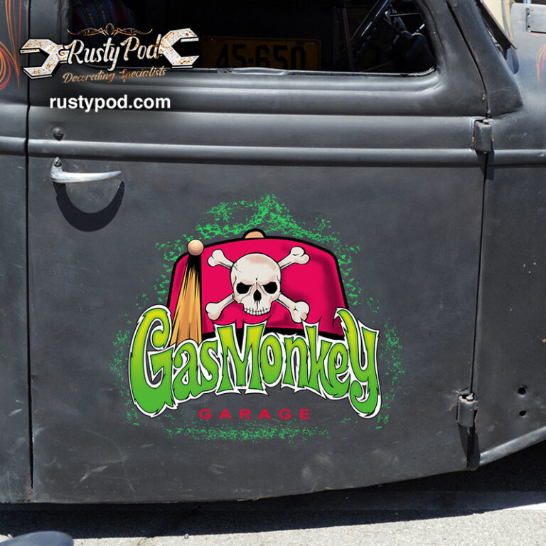 gas monkey garage hotrod shop hot rod door decal vintage truck door ...