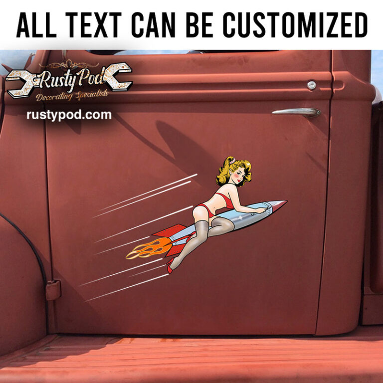 personalized pin up girl and rocket rat rod lettering racing lettering ...