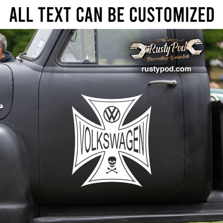 personalized volkswagen skull iron cross sticker 12297 - Rustypod Store