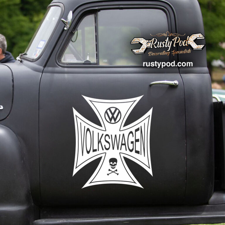 personalized volkswagen skull iron cross sticker 12297 - Rustypod Store
