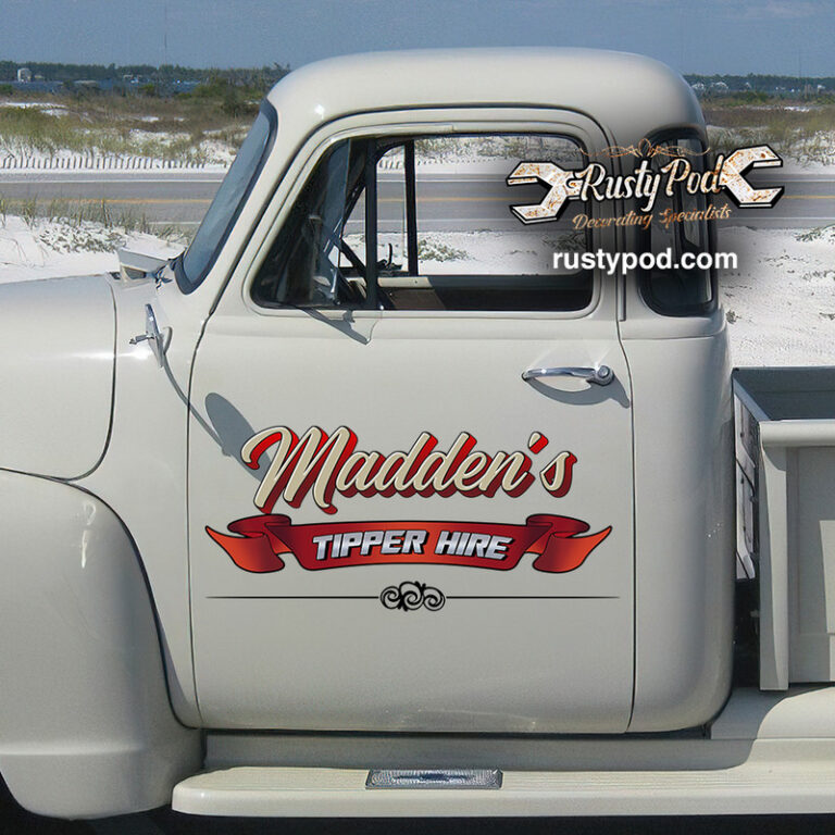 personalized truck graphics towing company sign retro ribbon lettering ...