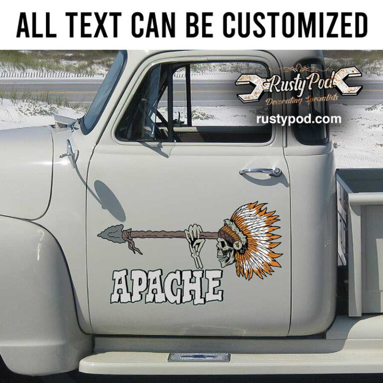 personalized skull chief for rusty truck old school hot rod lettering ...