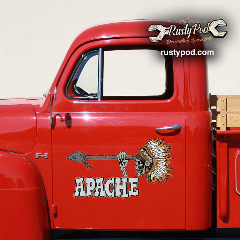 personalized skull chief for rusty truck old school hot rod lettering ...