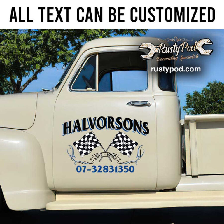 personalized checker flag and pinstriping lettering lettering for ...