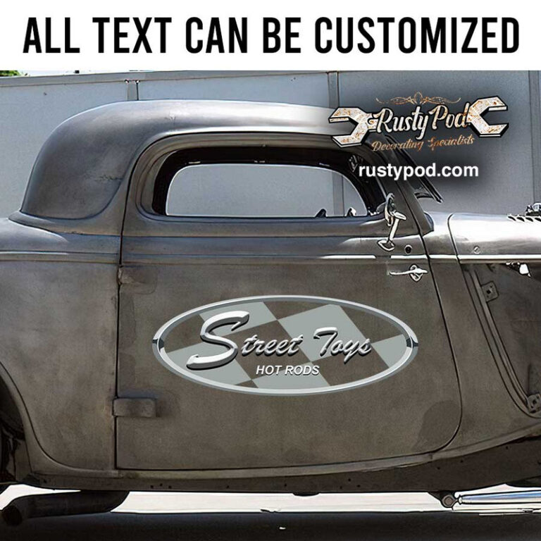 personalized checker flag hot rods logo rat rod door art vintage truck ...