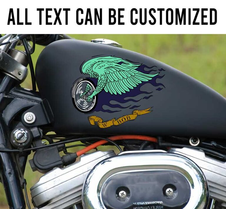 personalized motorcycle gas tank decal flying wheel sticker 12380 ...