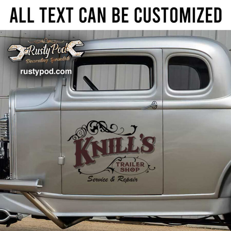 personalized trailer shop floral lettering vintage truck door art ...