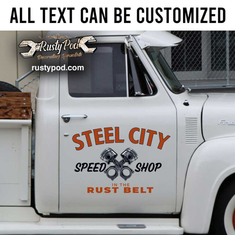 personalized crossing piston decal for patina truck rat rod lettering ...