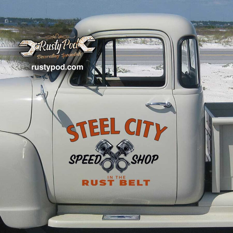 personalized crossing piston decal for patina truck rat rod lettering ...