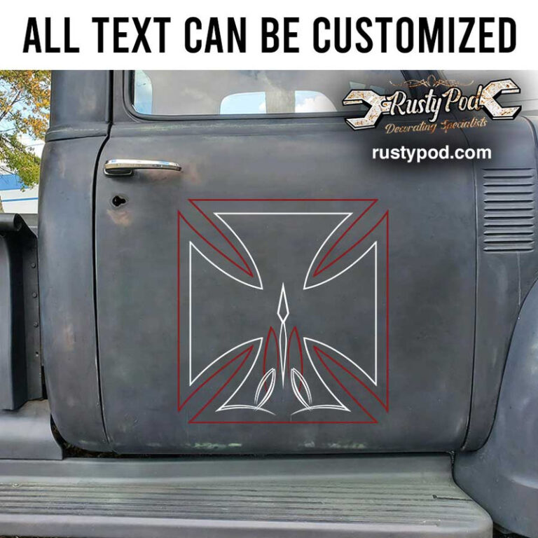 personalized multiple color pinstriping iron cross rat rod door art hot ...