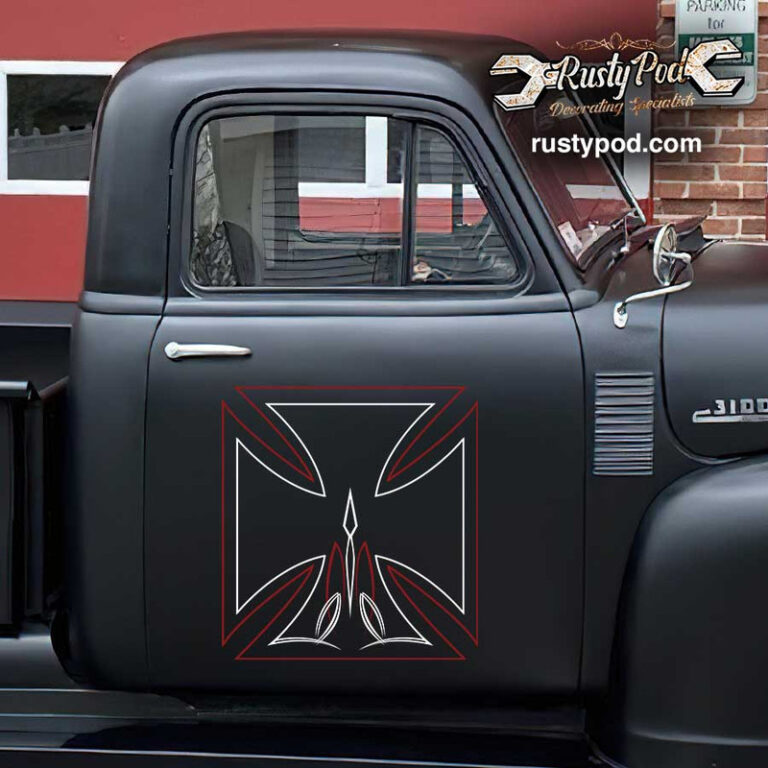 personalized multiple color pinstriping iron cross rat rod door art hot ...