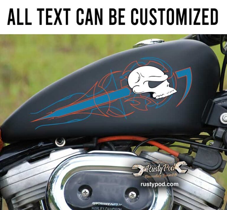 personalized multiple color pinstriping skull gas tank decal hot rod ...