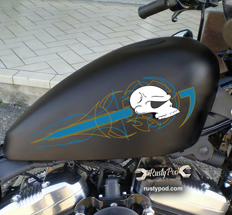 personalized multiple color pinstriping skull gas tank decal hot rod ...