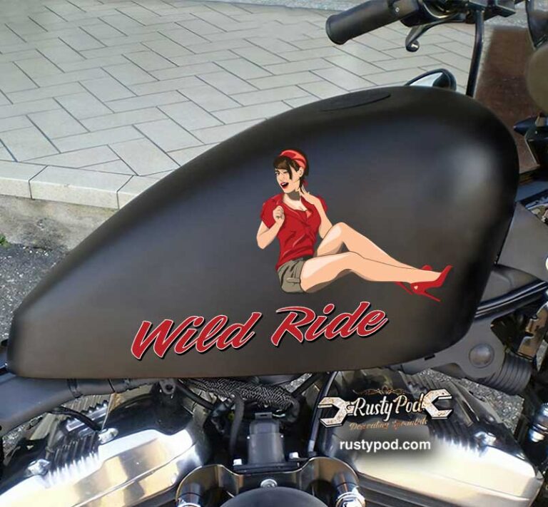 personalized pinup girl wild ride gas tank art motorcycle kustom kulture decal hot rod sign rat ...