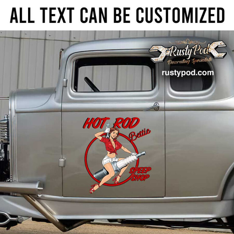 personalized pin up girl and spark plug lettering hot rod door sign rat ...