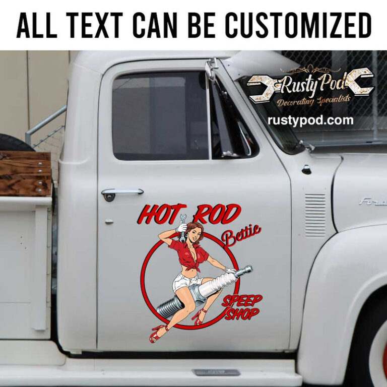 personalized pin up girl and spark plug lettering hot rod door sign rat ...