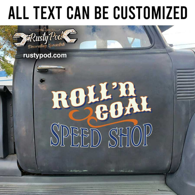 personalized pinstriping speed shop patina lettering door sign sticker ...