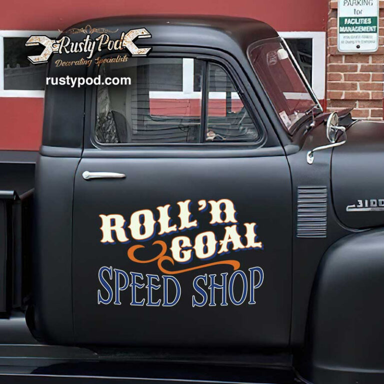 personalized pinstriping speed shop patina lettering door sign sticker ...