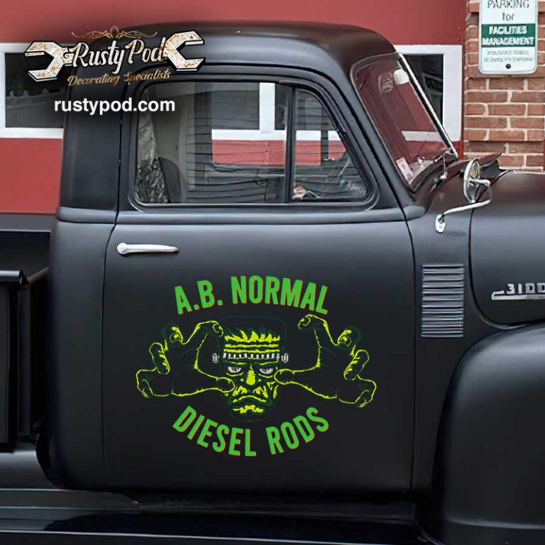personalized frankenstein lettering old school truck door art rat rod ...