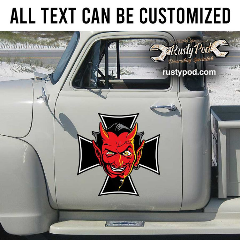personalized iron cross and red devil hot rod door sign rat rod door ...