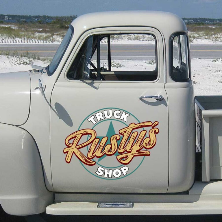 personalized round star lettering hand paint truck shop door art kustom ...