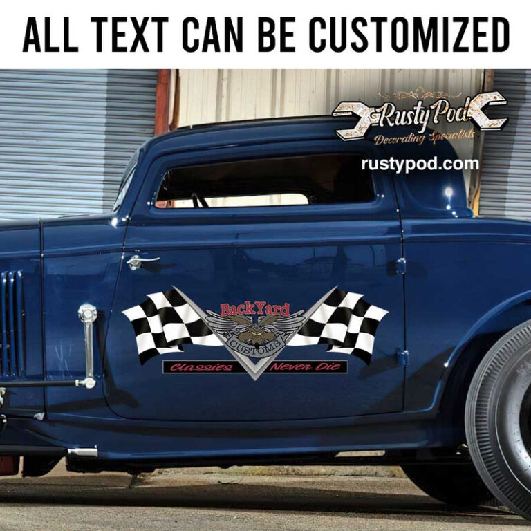 personalized acme express lettering checkered flag lettering hot rod ...