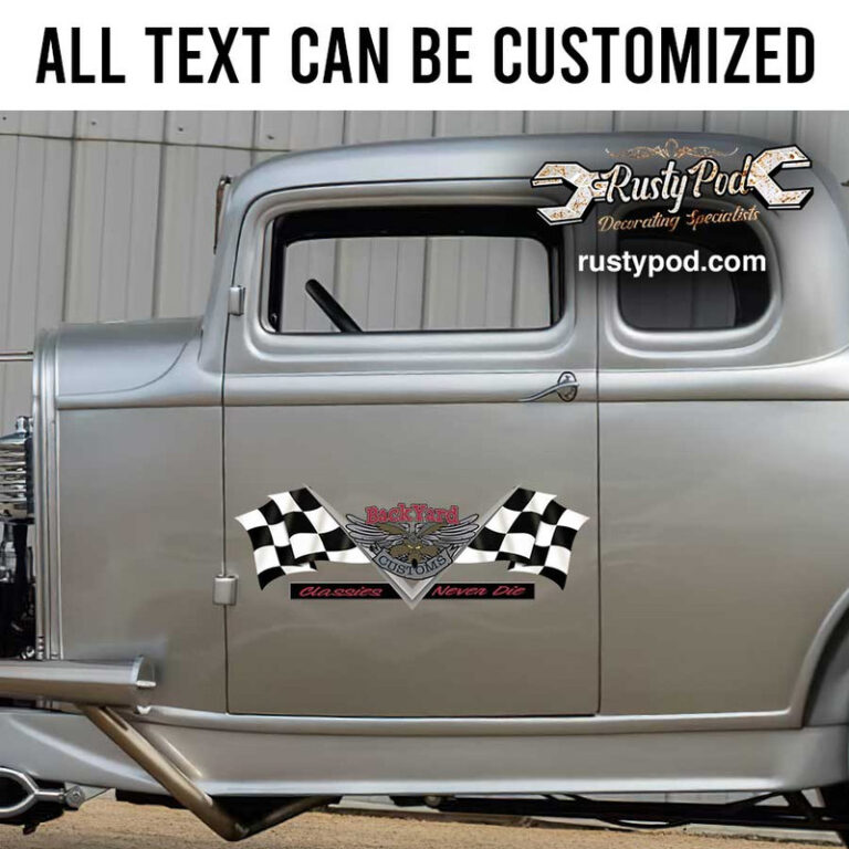 personalized acme express lettering checkered flag lettering hot rod ...