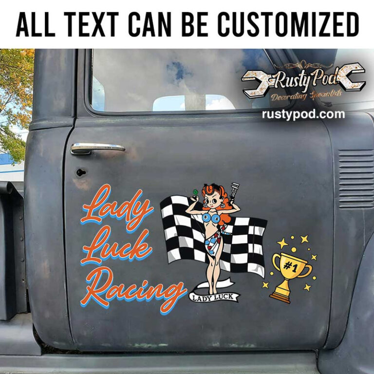 lady luck racing hot rod door sign shop truck sign car decal rat rod ...
