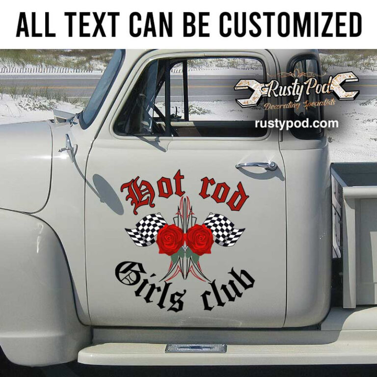 personalized rose lettering hot rod girl rat rod door art hot rod club ...