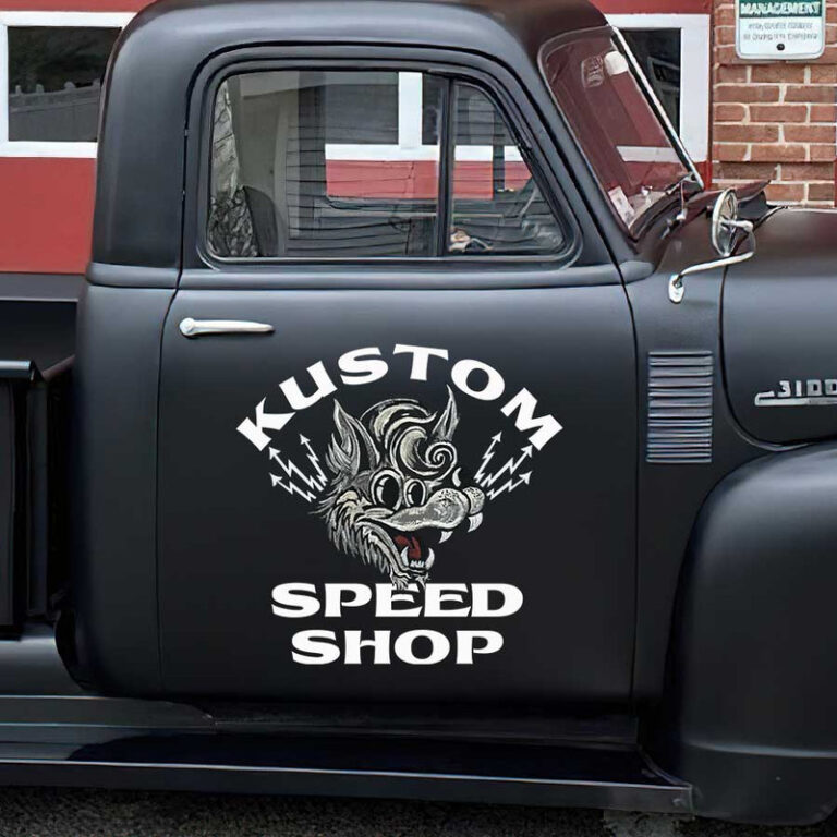 personalized lonewolf garage lettering shop truck door art kustom ...