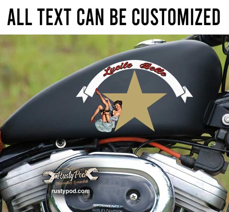personalized lucile belle motorcycle gas tank decal pinup girl lettering kustom kulture sticker ...