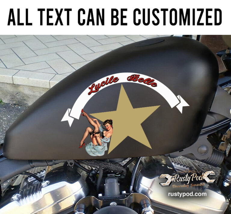 personalized lucile belle motorcycle gas tank decal pinup girl lettering kustom kulture sticker ...