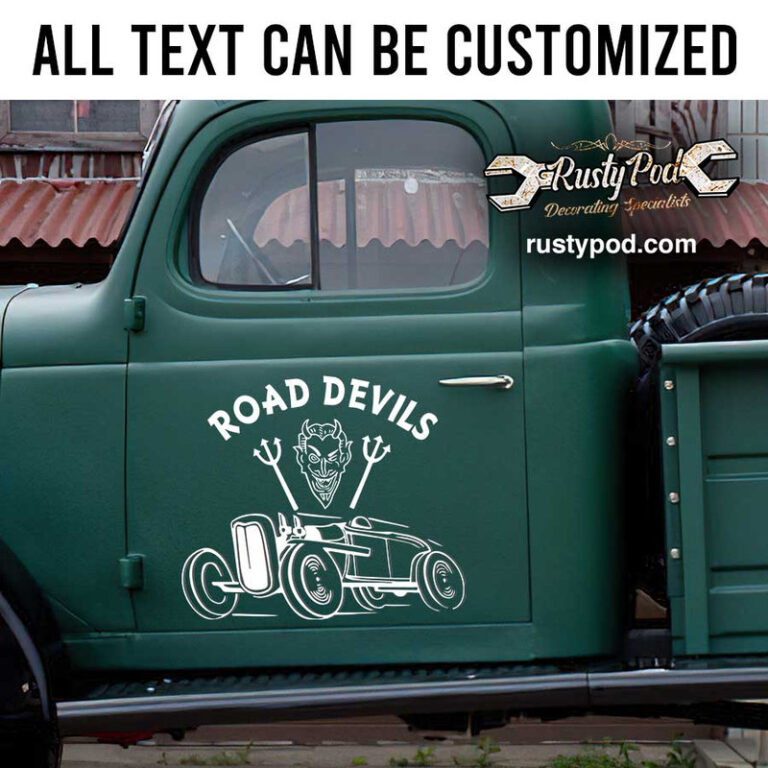 personalized road devil hot rod lettering rat rod door art shop truck ...