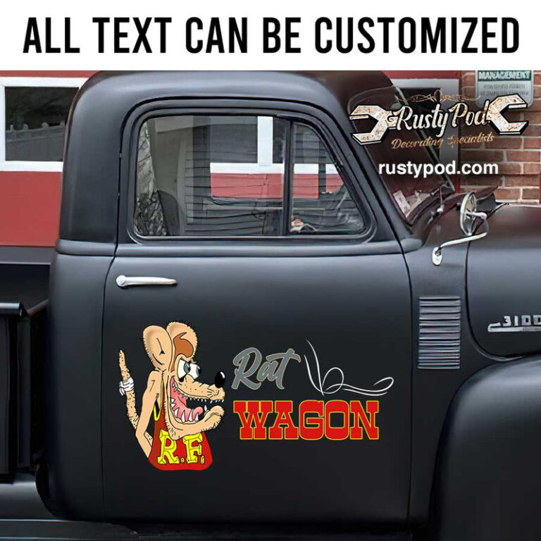 personalized rat wagon decal hot rod door art lettering rat rod door ...