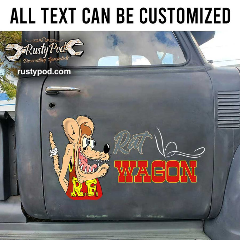 personalized rat wagon decal hot rod door art lettering rat rod door ...