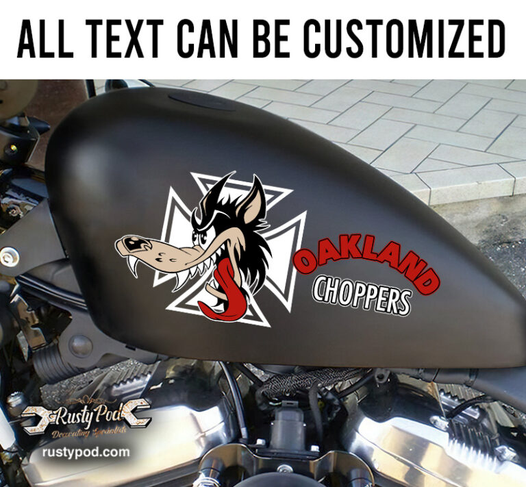 personalized lone wolf motorcycle gas tank sticker iron cross kustom ...