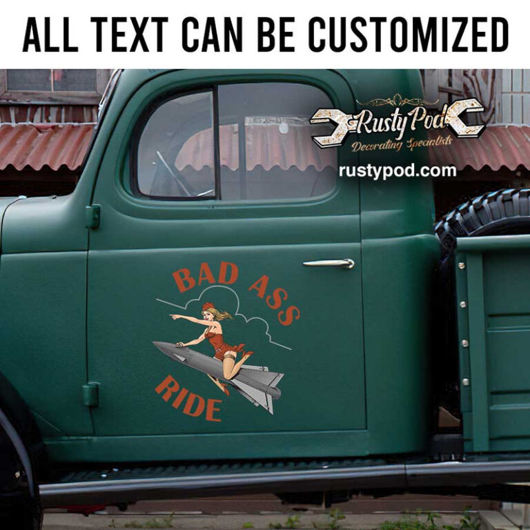 personalized pin up girl and rocket rat rod lettering racing lettering ...
