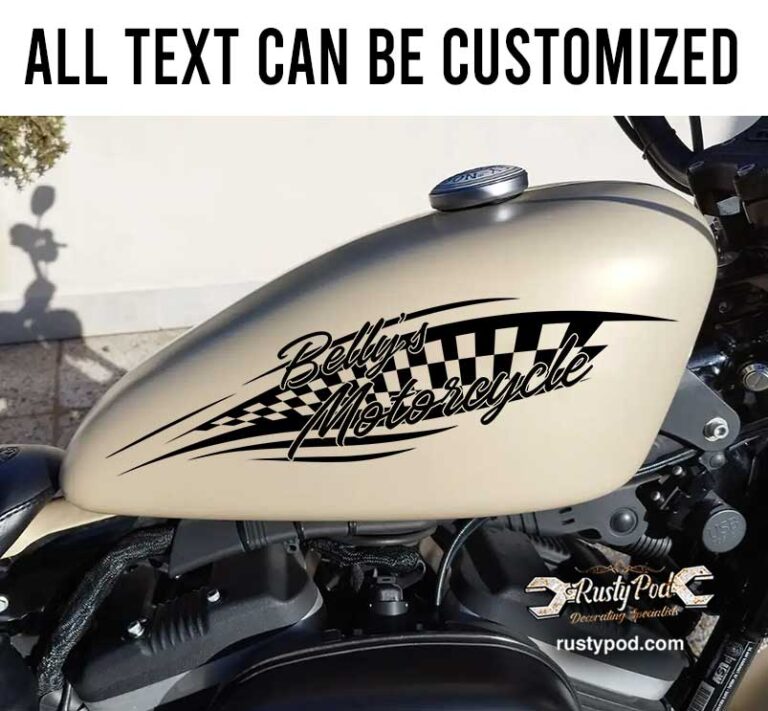 personalized motorcycle gas tank decal checkered flag lettering sticker ...