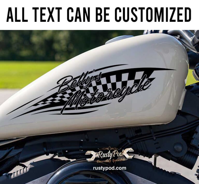 personalized motorcycle gas tank decal checkered flag lettering sticker ...