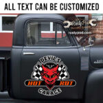 personalized hot rod door sign red devil lettering checkered flag ...