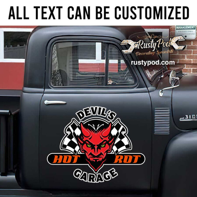 personalized hot rod door sign red devil lettering checkered flag ...