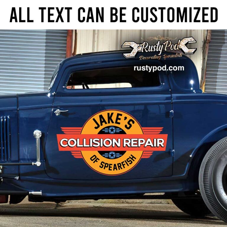 personalized collision repair garage shop truck door art hot rod garage ...
